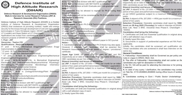 DIHAR Recruitment 2025 – Walk-in Interview for JRF & RA Posts - Sarkari ...